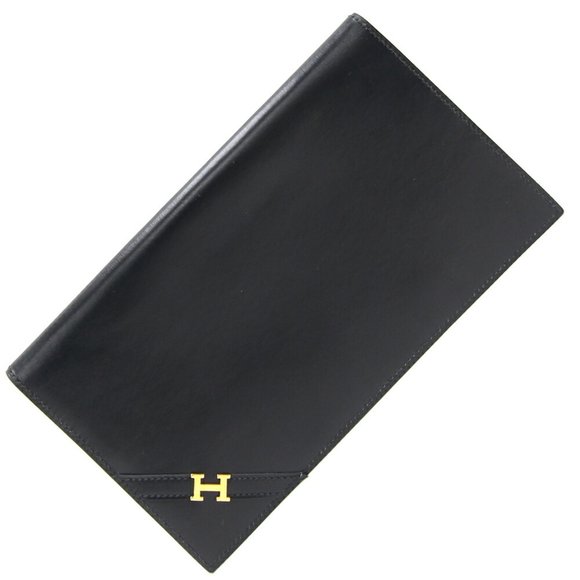 Hermes | Accessories | Hermes Bifold Wallet Black Box Calf Long H Mens ...